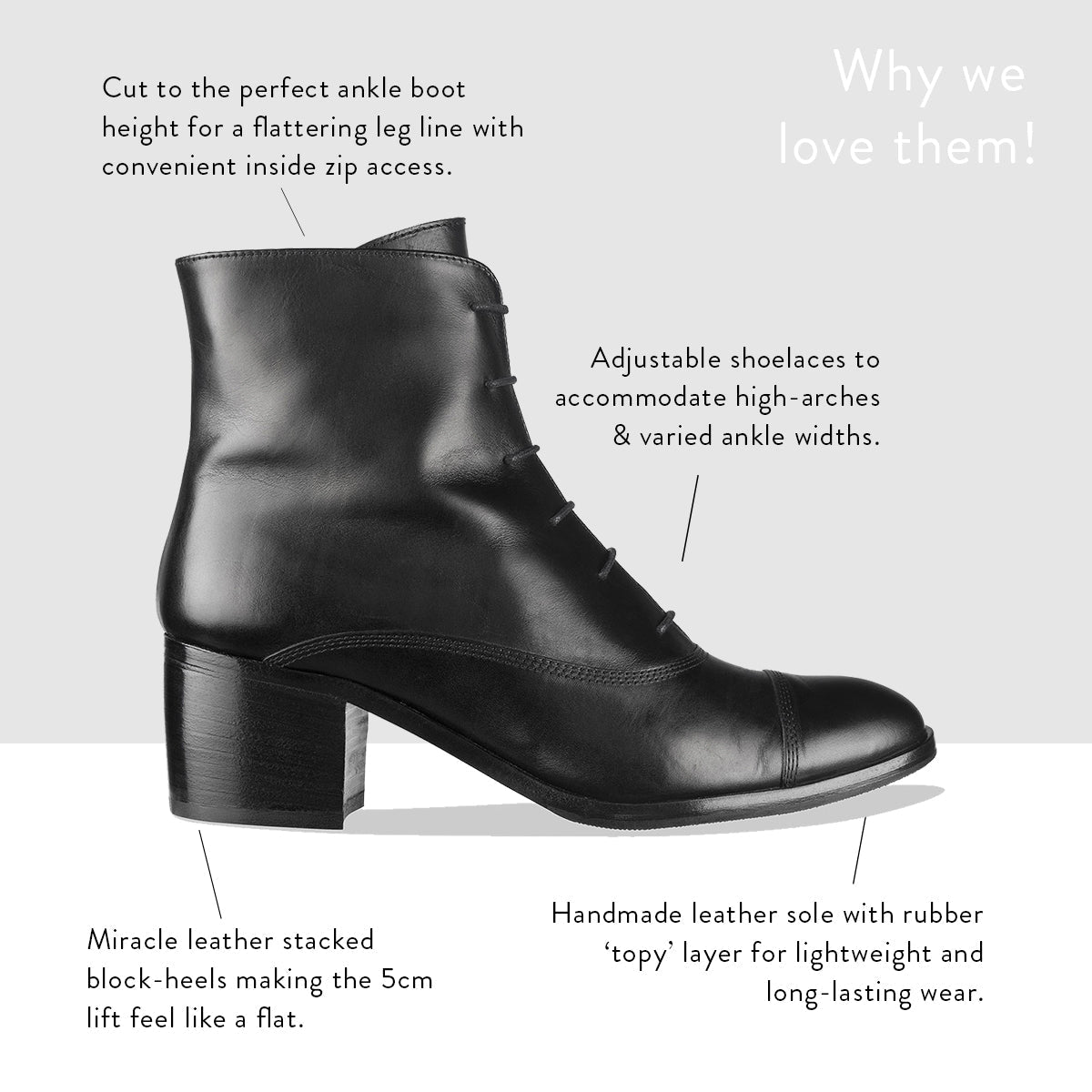 women's black laced boot - Italian leather - 'grind' | habbot