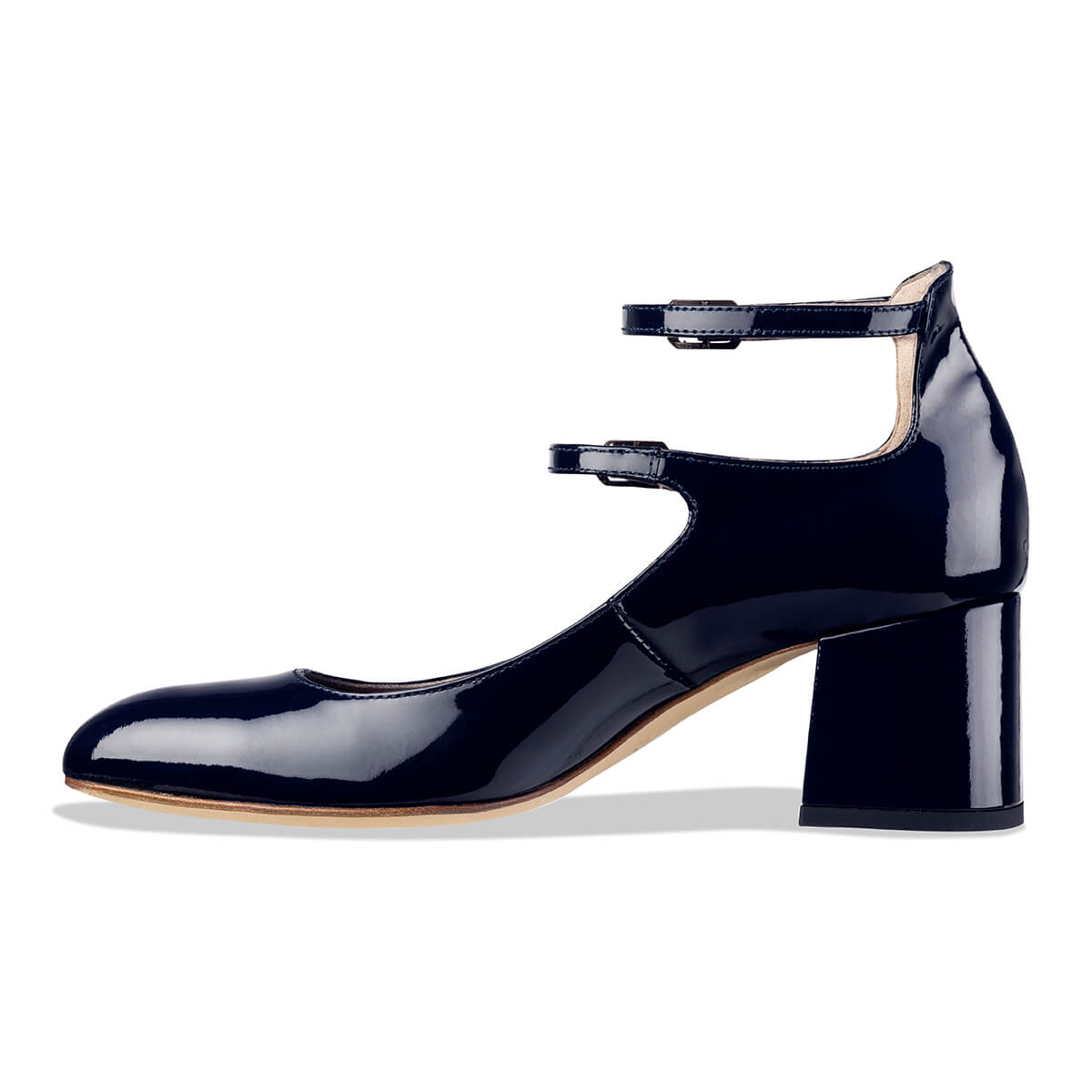 Habbot 'elba' Women's navy leather block Heels – Italian Shoes | habbot