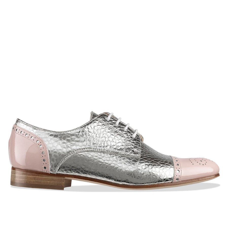 'Ormond' ladies silver metallic lace-up brogues – Italian leather Shoes ...