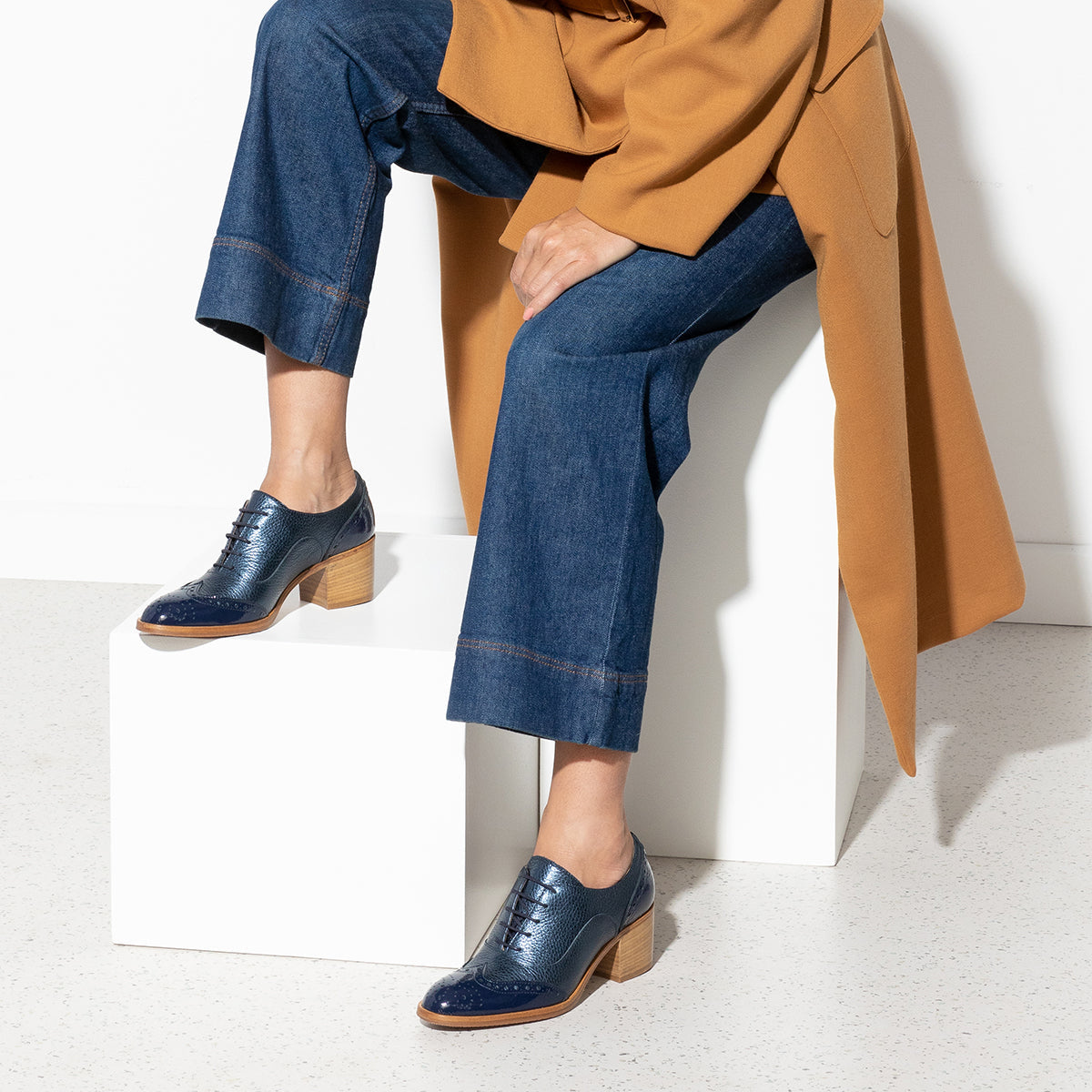'pantone' women's midnight blue leather lace-up heels - Italian Brogues ...